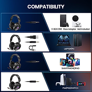 targeal Gaming Headset with Microphone for PC, PS4, PS5, Switch, Xbox One, Xbox Series X|S - 3.5mm Jack Gamer Headphone with Noise Canceling Mic-908 black