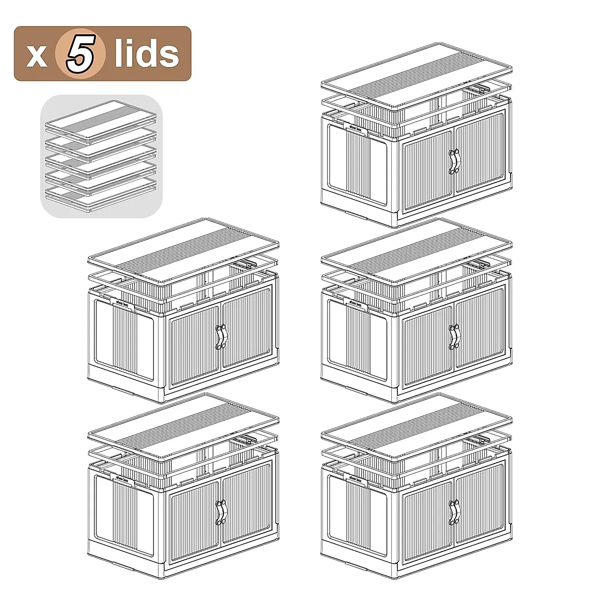136Gal（543Qt） Stackable Storage Bins Folding Collapsible Storage Bins with Lid, Closet Organizers and Storage, Storage Box with Door Beige 26" W x 17" D x 71" H