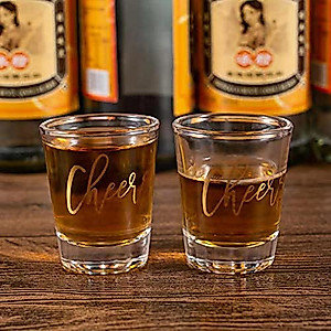 BYCNZB 2Ounce Heavy Base Shot Glass Set for Whiskey, Tequila, Vodka,Cocktail Shot Glass 8-Pack (2ozcheers)