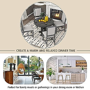 Round Dining Table & Chair Set, Extendable Leaf Wood Dining Table Round to Oval and 4 Upholstered Dining Chairs, 5-Piece Farmhouse Wooden Dining Set, Compact Table Set for Small Kitchen Room, Black