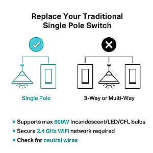 Kasa Matter Smart Dimmer Switch: Voice Control w/Siri, Alexa & Google Assistant | UL Certified | Timer & Schedule | Easy Guided Install | Neutral Wire Required | Single Pole | 2.4GHz Wi-Fi | KS225