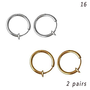 Clip on Body Nose Lip Ear Fake Retractable Earrings Hoop Earrings Septum 2 Pairs KANGMOON