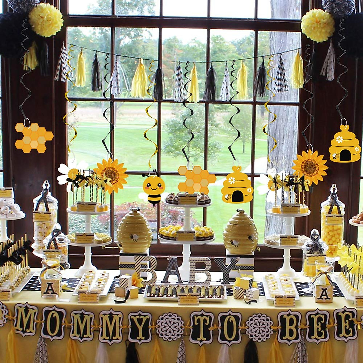 20PCS Bumble Bee Hanging Swirl Decorations, Bee Party Hanging Swirls Foil Ceiling Streamers Honey Bee Themed Party Supplies for Kids Birthday Baby Shower Gender Reveal Bee Day Party Decoration