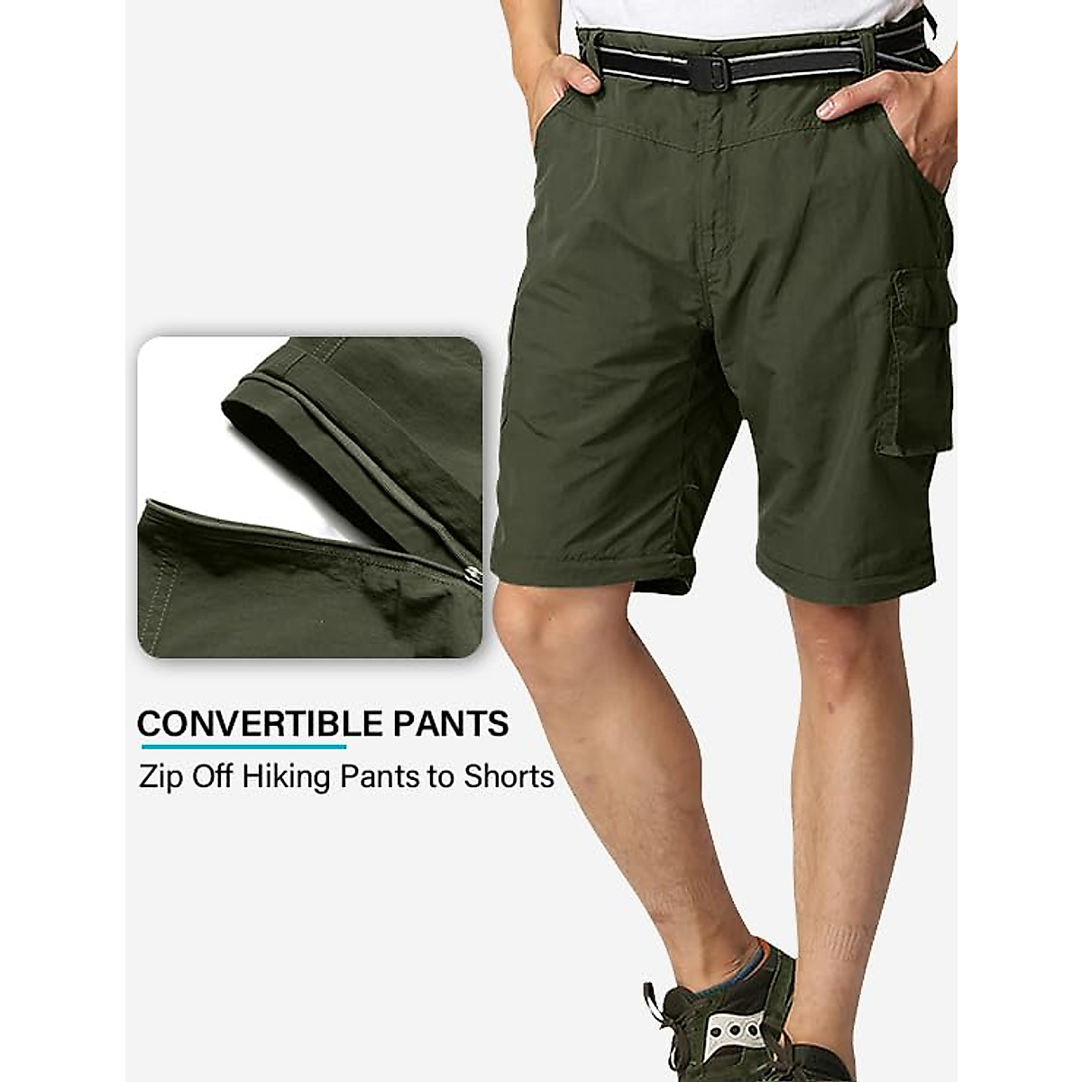 Hiking Pants for Men Convertible Zip Off Outdoor Quick Drying Lightweight Work Fishing Relaxed Fit Cargo Safari Pants#225 Army Green-29