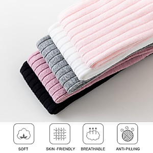 EPEIUS Baby Tights Baby Girls Non-Slip Ribbed Leggings Toddlers Girls Seamless Cotton Stockings Pantyhose Footed Tights 12-24 Months Black White Light Grey Pink 5 Pack M