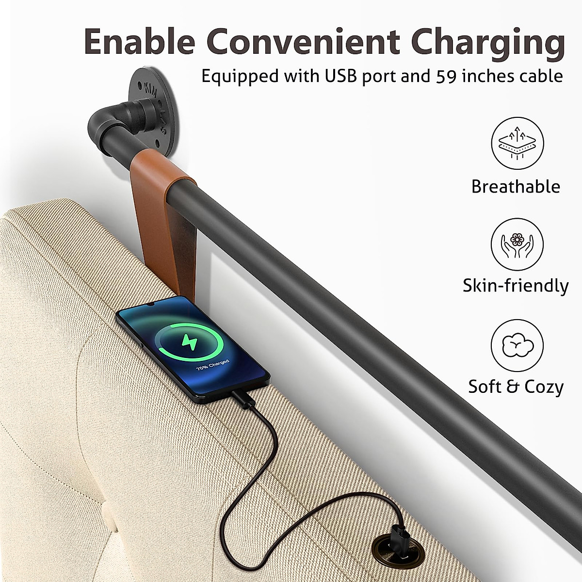 Joyoolife Queen Headboard,Wall Mounted Headboard Queen for Bed with Linen Upholstery and Button Tufted/upholstered headboard, USB Charging Port, Adjustable Height, Hanging Headboard for Bedroom-Khaki