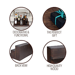 Charmont 3 Tier Real Wood Liquor Bar Bottle Display Shelf 24’’ - Freestanding 18 Bottle Liquor Stand - Made in The USA - Liquor Cabinet Décor for Home Bar-Dark Walnut