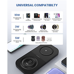 JoyGeek Dual Wireless Charger for Samsung Multiple Devices, 2 in 1 Wireless Charging Pad for Samsung Galaxy Watch 5/4/3, Galaxy S23/S22/S21/S20/S10/Note20/10, Active 2/1, Galaxy Buds 2/+/Pro/Live