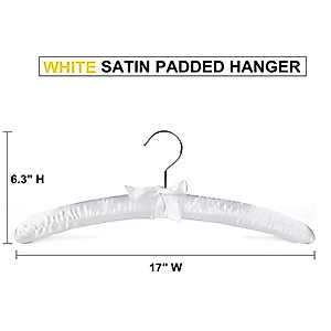 Amber Home 17 Inch Large White Satin Padded Hangers for Women Clothing 10 Pack, Anti Slip Cushioned Hangers for Sweaters, Silk Hangers Fancy Dress Hangers for Wedding, Delicate Cashmere (White, 10)