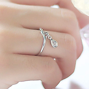 SEniutarm Engagement Love Rings Wedding Bands Adjustable Chain Teardrop Cubic Zirconia CZ Hollow Heart Opening Finger Ring for Women/Girl Finger Rings DIY Jewelry Gifts - Silver
