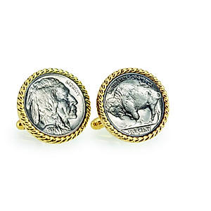 American Coin Treasures Buffalo Nickel Goldtone Rope Bezel Coin Cuff Links