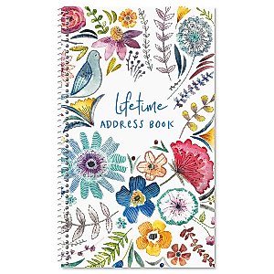 Current Embroidered Florals Address Book-94 Pages; Small 5" x 8-1/2" Size for Purse or Office,Spiral Bound Soft Cover Organizer for Contacts,Addresses,Email, & Phone Numbers + 50 Replacement Stickers