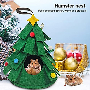 JENPECH Hamster Guinea Pig Cage Accessorie Rabbit Chinchilla Hedgehog Bird Christmas Tree Shape Felt Small Animal Pet Bed House Green