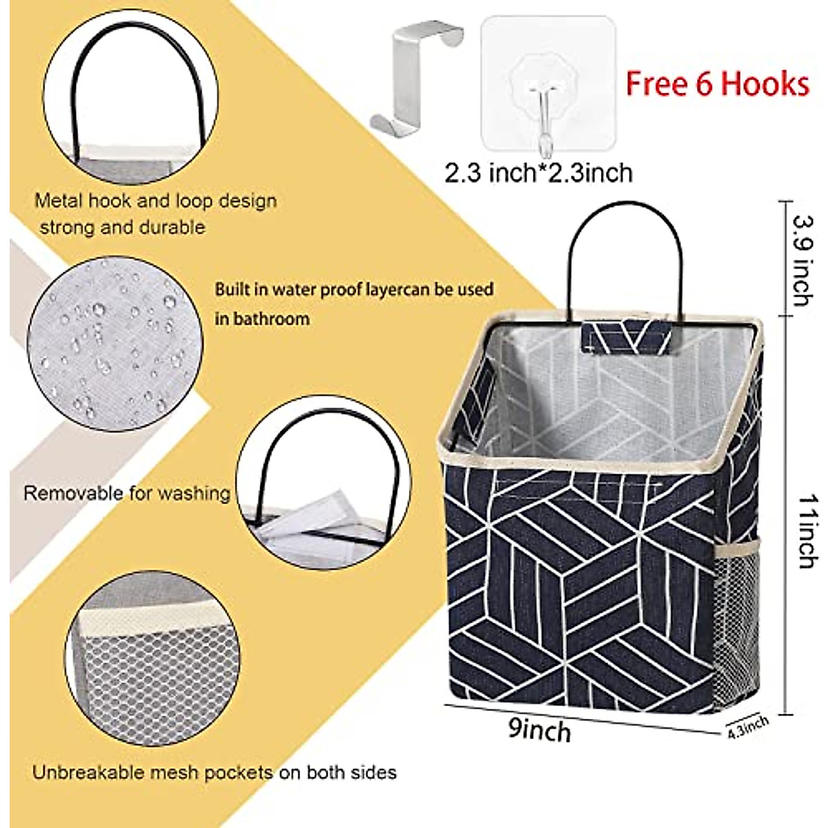 3Pack Wall Hanging Storage Bag Waterproof Over The Door Closet Organizer Hanging Pocket Linen Cotton Organizer Box Containers for Home,Dormitory，Bedroom, Bathroom (3 Pack)