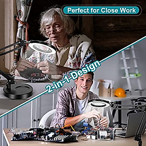 Drdefi 5X Magnifying Glass with Light and Stand, 5 Color Modes Stepless Dimmable Desk Lamp with Clamp, Adjustable Swing Arm 2-in-1 LED Lighted Magnifier with Light for Craft Hobby Reading Close Works