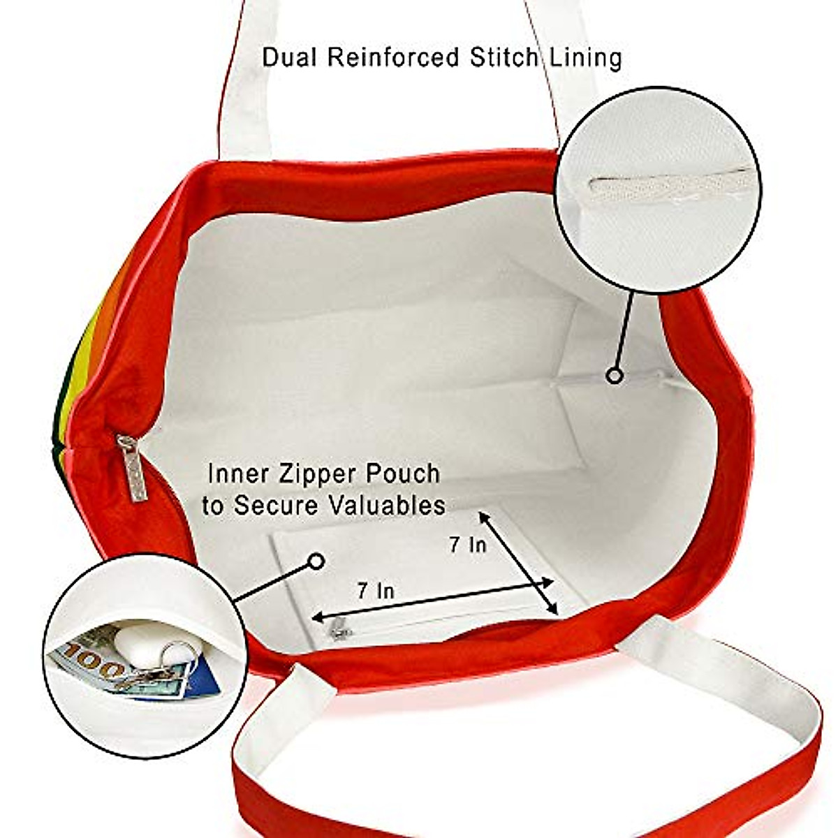 DALIX Rainbow Tote Bag with Zippered Top