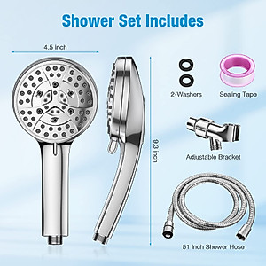 LEPO 7 Settings Shower Head with Handheld, Built-in Powerful Cleaning Function High Pressure Shower Head with 59 Inch Stainless Steel Hose Bracket Teflon Tape Rubber Washers