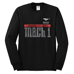 Ford Mustang 50 Years Logo Mach 1 Classic Emblem Cars and Trucks Mens Long Sleeve Shirt, Black, X-Large