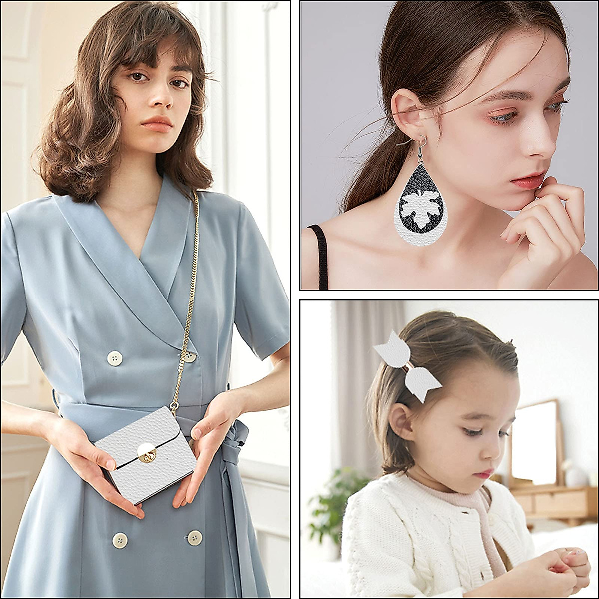 Picheng Solid Colored White Faux Leather Sheets PU Synthetic Leather Perfect for Craft DIY Handmade Jewelry Earrings Bow Making (White)