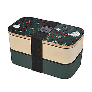 Round Ball Christmas Tree Adult Lunch Box, Bento Box, With Cutlery Set Of 3, 2 Compartments, Rectangular, Lunch Box For Adults