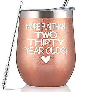 More Fun Than Two Thirty Year Olds-Funny 60th Birthday Gift fo Women Mom Grandma Coworker Boss Sister Friends Teacher Nurse-Sixtieth Birthday-60 Years Old Gift-12oz Rose Tumbler Coffee Cup Mug