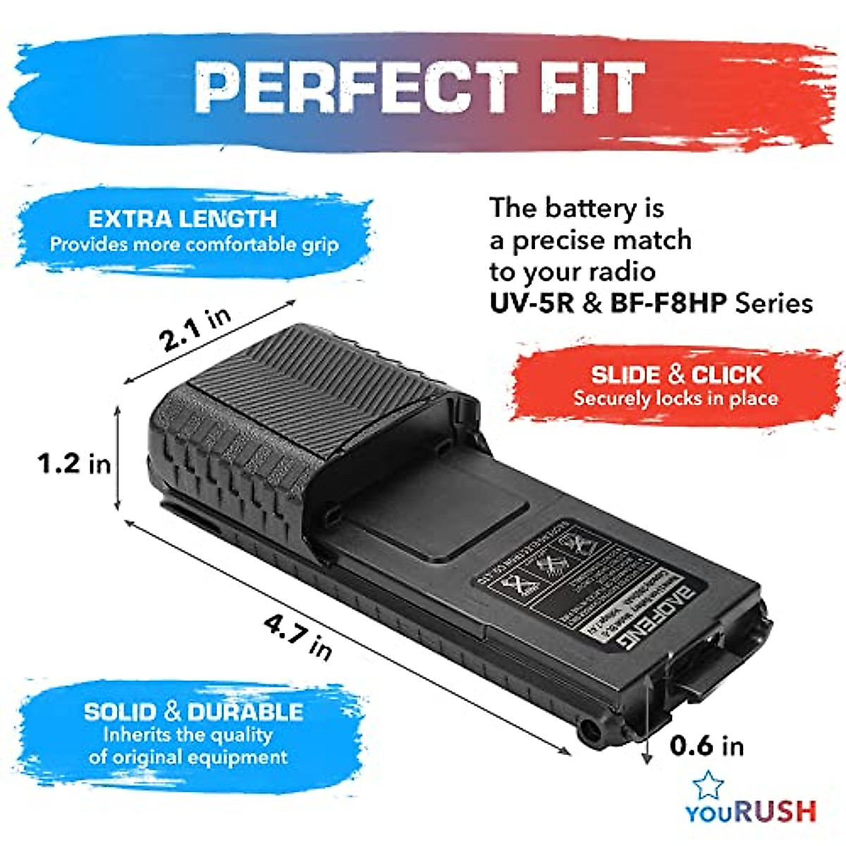 youRUSH 2 Pack BL-5 Extended BAOFENG Battery 3800mAh with USB Charging Cables - Compatible with UV5R, BF-F8HP, UV-5X3 Radio - BAOFENG Accessories Set of BAOFENG BF-F8HP Battery, BAOFENG UV5R Battery