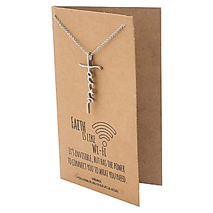 quan jewelry WiFi Faith Charm, Religious Jewelry, Virtual Thanksgiving Gift Ideas, Inspirational Jewelry with Greeting Card (Silver Tone)