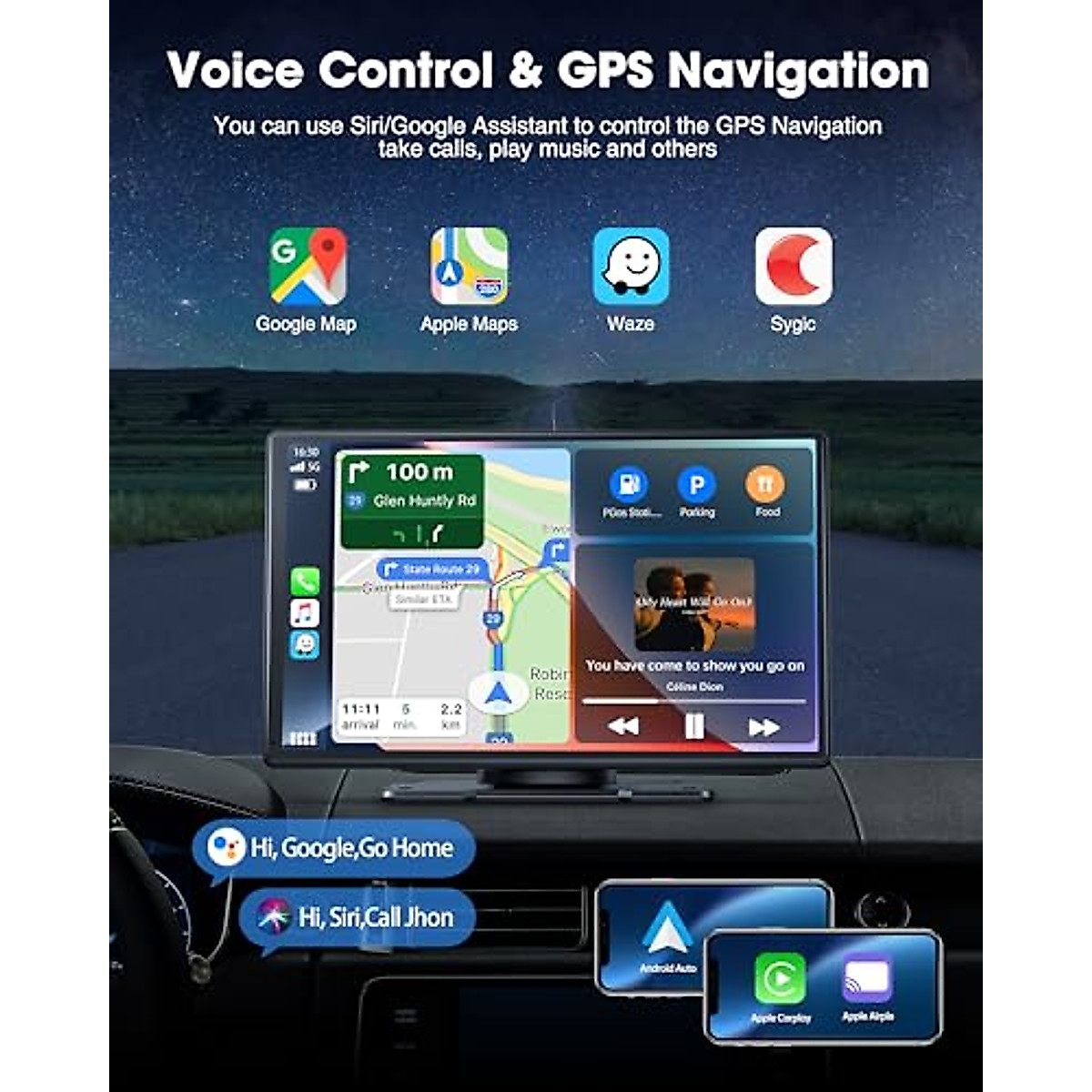 9-Inch Wireless Car Stereo with Carplay, Backup Camera, GPS Navigation, Android Auto - by LAMTTO