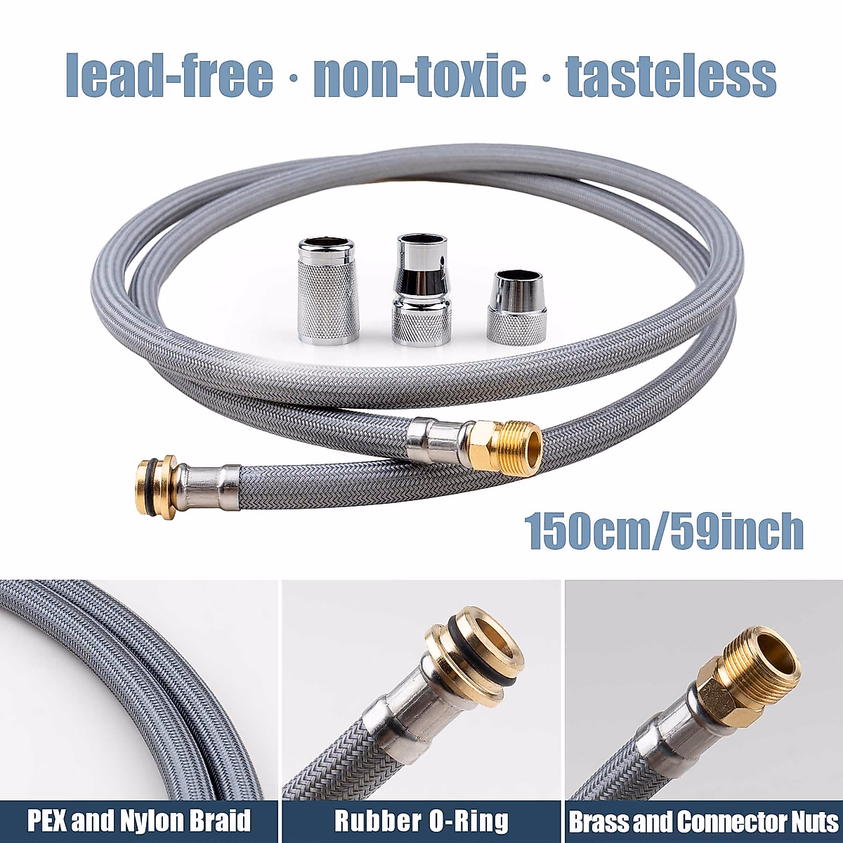 Kitchen Faucet Parts for Grohe 48293000 Replacement Hose with Weigt Ball and 3 Connect Adapters, Grohe Ladylux 46174000 46092000 Kitchen Faucet Hose Replacement Parts, Pull-Down Hose for Sink, 59"