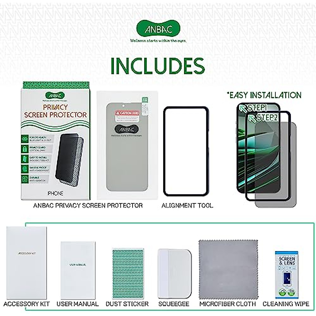 ANBAC Compatible for Apple iPhone 14Pro Blue Light Blocking Screen Protector Privacy Tempered Glass 6.1" with Alignment Tool Kit [1 Pack] - Cell Phone Blackout Tinted Private Screen Protector / Anti-Fingerprint / Scratch Resistant / Case Friendly