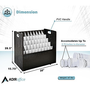 Adir Mobile Blueprint Roll File Holder - Mobile Roll File Organizer Cart for Home Office or School. 50 Slots Blueprint File Holder with Wheels for Maps, Plans, Posters