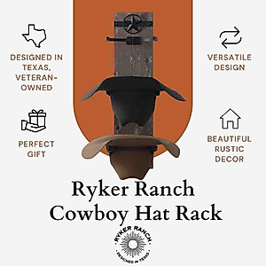 Ryker Ranch cowboy hat rack for wall | western hat rack for cowboy hats | rustic wood and metal cowboy hat hanger for wall | cowboy hat holder