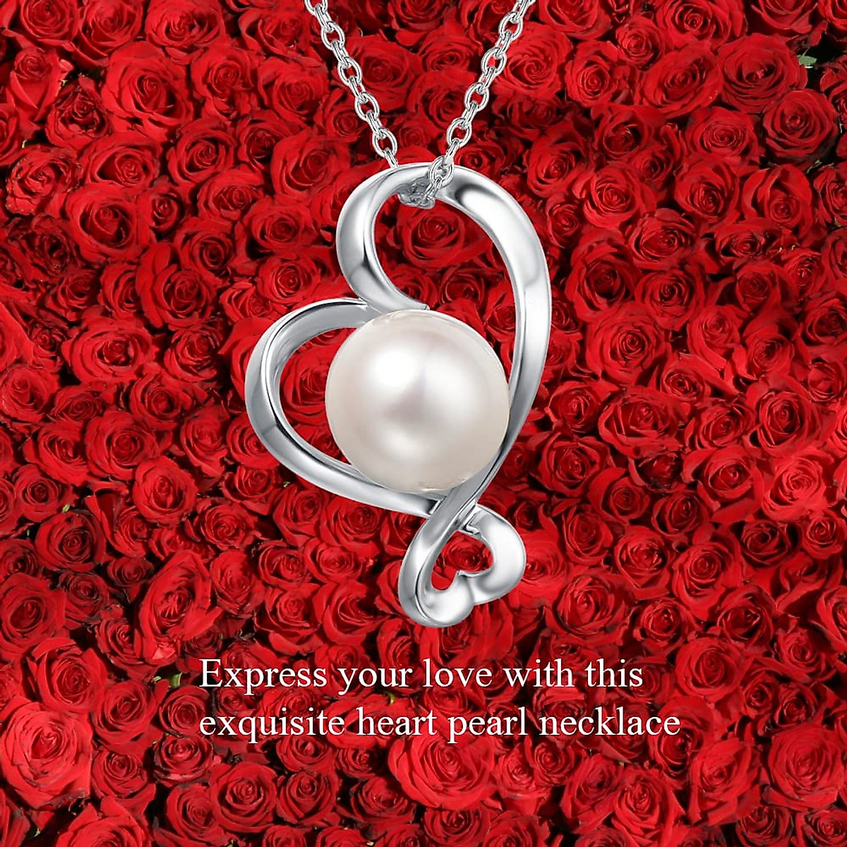 FANCIME June Birthstone Genuine Freshwater Pearl Heart Necklace 9-10mm Sterling Silver Single Pearl Pendant Cultured Pearl Gifts Fine Jewelry for Women 16”+2” Extender