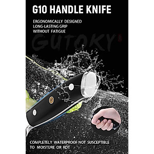 Gutoky 6 Inch Damascus Boning Knife, Feather Pattern Blade with G10 Handle, Japanese AUS10 Steel, Professional Kitchen Fillet Knife