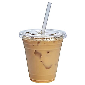 Comfy Package [12 oz. - 100 Count Clear Plastic Cups With Lids, Disposable Coffee Cups with Flat Lids - Ideal for Cold Beverages, Smoothies, and To-Go Drinks