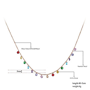Lokaerlry Trendy Boho Stainless Steel Colorful CZ Crystal Rainbow Choker Necklaces for Women, Dainty Rhinestone Beaded 14k Gold Chain Layering Necklace