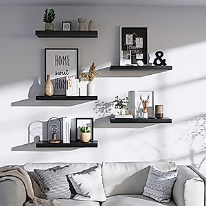 WOPITUES Black Floating Shelves for Wall, 5 Sets Black Wall Shelves for Bathroom with Invisible Brackets, Black Shelves for Wall Decor, Modern Black Shelf for Bedroom, Living Room, Cat Shelves – Black