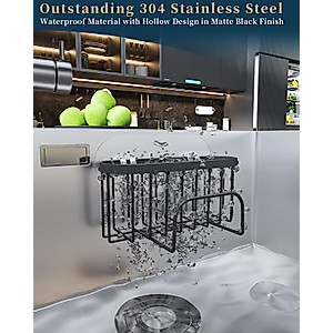 Consumest Sponge Holder with U Shape, SUS304 Stainless Steel Sponge Holder for Kitchen Sink with Adhesive 2 Hanging Way, No Drilling Sink Sponge Holder for Sponge, Brush, Sink Stopper and Steel Wool