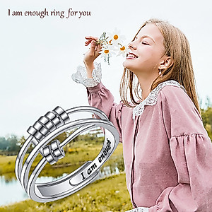 DAOSHANG Sterling Silver fidget ring anxiety ring for women spinner i am enough ring adjustable Inspirational Jewelry Statement Graduation Gift