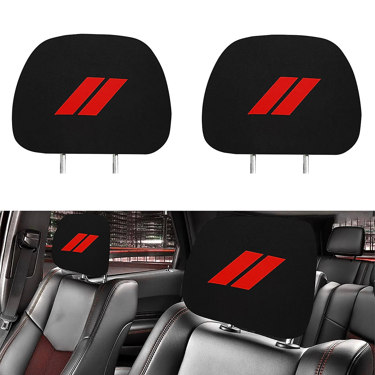 YOSRTER Headrest Covers for Dodge Charger Challenger Durango Accessories Soft Black Fabric Head Rest Cover Universal Fit to All Car/Truck Models 2 Pack（Red Trim）