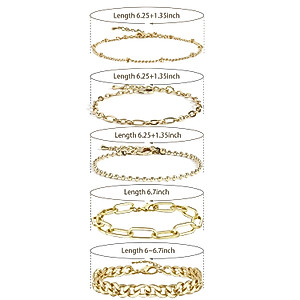 Gold Link Bracelet for Women 14K Gold Plated Dainty Link Beads Bracelets Adjustable Layered Metal Link Bracelet Set Handmade Fashion Jewelry