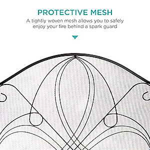 Best Choice Products 3-Panel 55x33in Solid Wrought Iron See-Through Metal Fireplace Screen, Spark Guard Safety Protector w/Decorative Scroll - Black