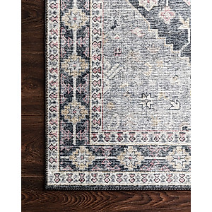 Loloi II Skye Collection SKY-02 Charcoal/Multi 7'-6" x 9'-6", 13" Thick,Area Rug,Soft,Durable,Vintage Inspired,Distressed,Low Pile,Non-Shedding,Easy Clean,Printed,Living Room Rug