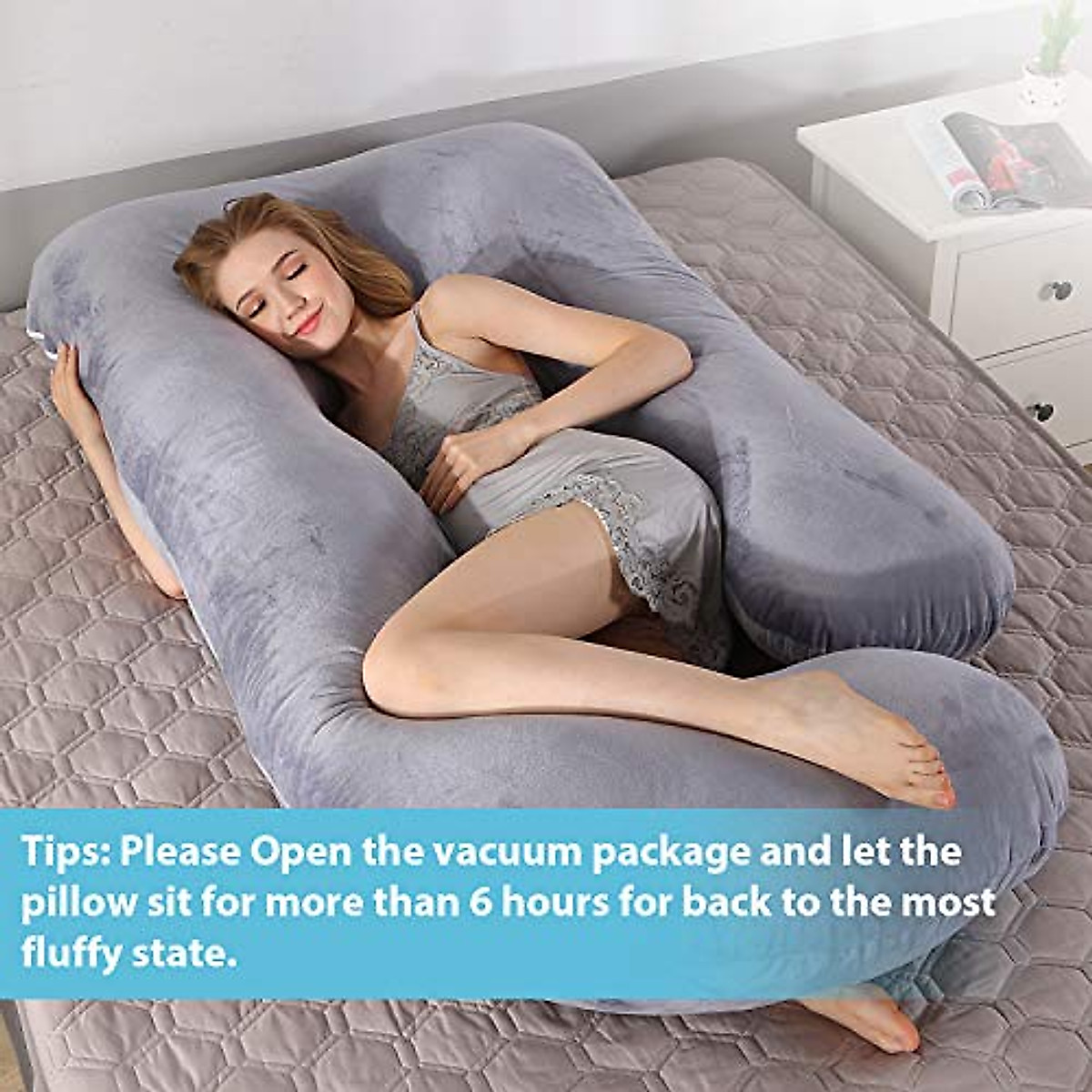 BATTOP Pregnancy Pillows Full Body Maternity Pillow for Sleeping with Cooling Washable Cover,Support for Back, Hips, Legs, Belly for Pregnant Women (Velvet-Grey)