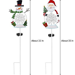 FORUP Solar Christmas Yard Decorations, Outdoor LED Solar Powered Snowflake Xmas Pathway Lights, Metal Garden Stake Lights, Snowman Santa Christmas Lawn Yard Ornament, Set of 2