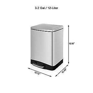Innovaze 3.2 Gal./12 Liter Stainless Steel Rectangular Step-on Trash Can for Bathroom and Kitchen
