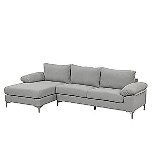 Casa Andrea Milano Modern Large Boucle L-Shape Sectional Sofa, with Extra Wide Chaise Lounge Couch, Light Grey
