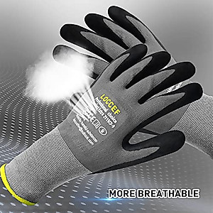 LOCCEF Endurance Knit Work Gloves MicroFoam Nitrile Coated-6 Pairs,Tacky Dot Grip, Multi Purpose,Micro-Foam Gloves(8-M)