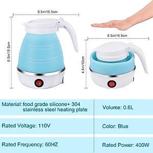Portable Electric Kettle Travel Size, 600ML Small Foldable Tea Coffee Kettle with Collapsible Bowl and Cups, 5 Min Fast Water Boiling, BPA Free Food Grade Silicone, 110V 400W