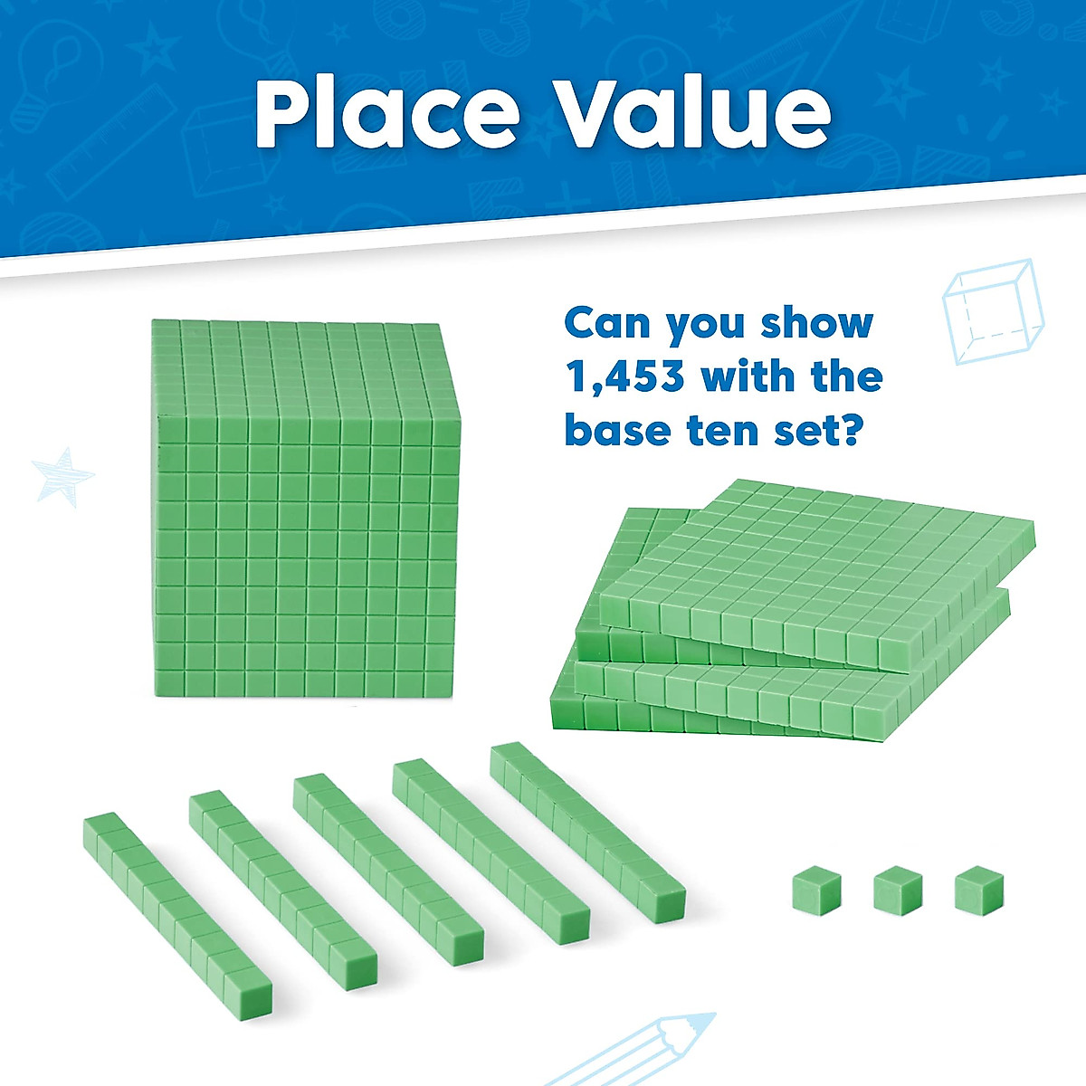 hand2mind Green Foam Base Ten Blocks Complete Set, Place Value Blocks, Counting Cubes for Kids Math, Base Ten Blocks Classroom Set, Math Blocks Kindergarten, Base 10 Math Manipulatives (Set of 644)